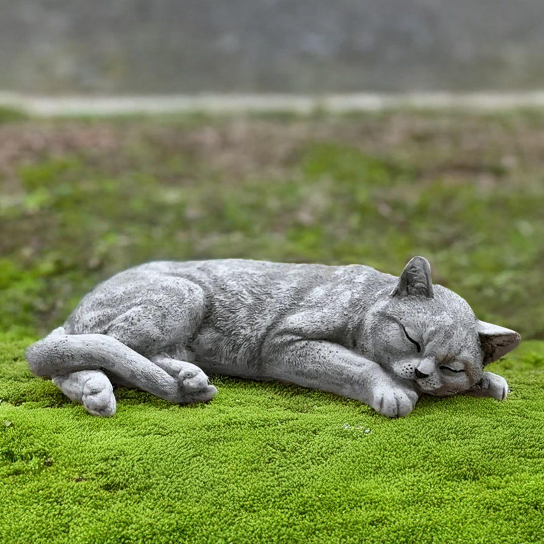 Stone Kitten Sculpture Outdoor Sleeping Cat Statue Garden Cat Figurine ...