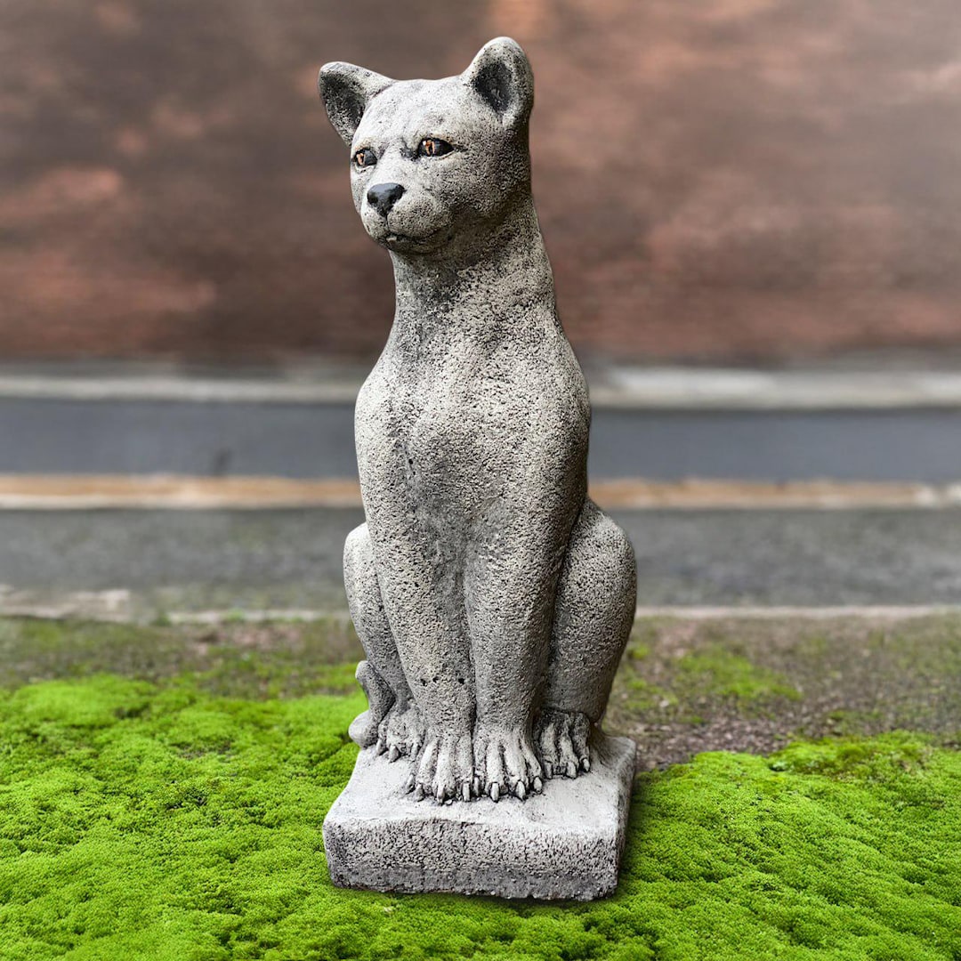 Large Sitting Cat Statue Concrete Kitty Figurine Outdoor Kitten ...