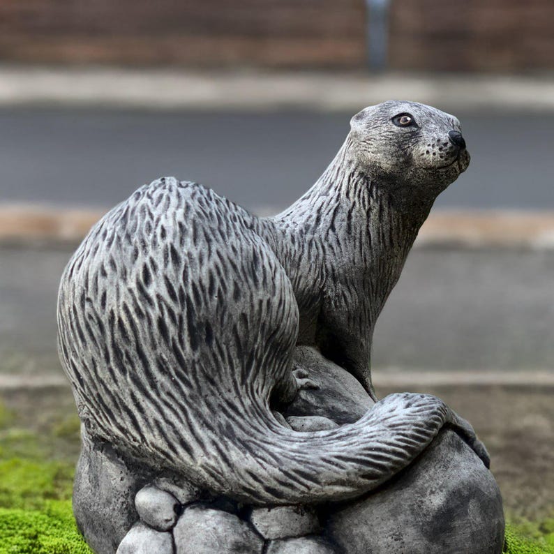 Stone Otter Statue Realistic River Otter Sculpture Handmade Wildlife ...