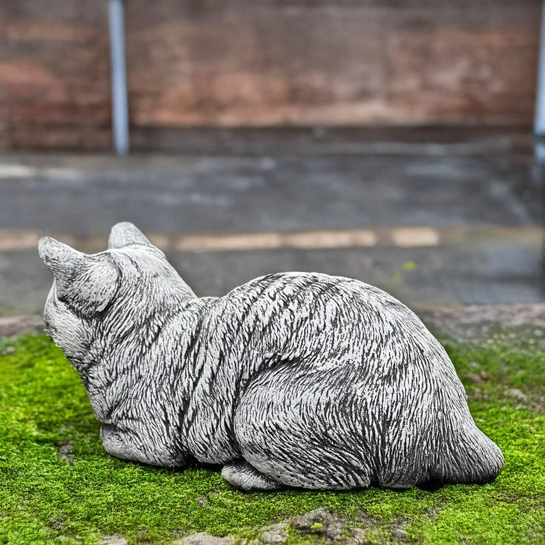 Sleeping Concrete Cat Statue Cement Kitten Sculpture Memorial Pet Decor ...