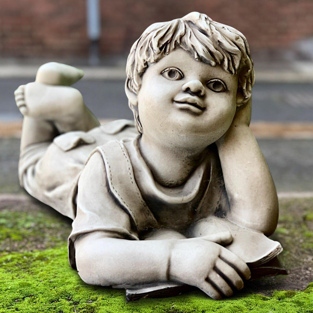 Concrete Reading Book Sculpture Stone Boy Statue Outdoor Children ...