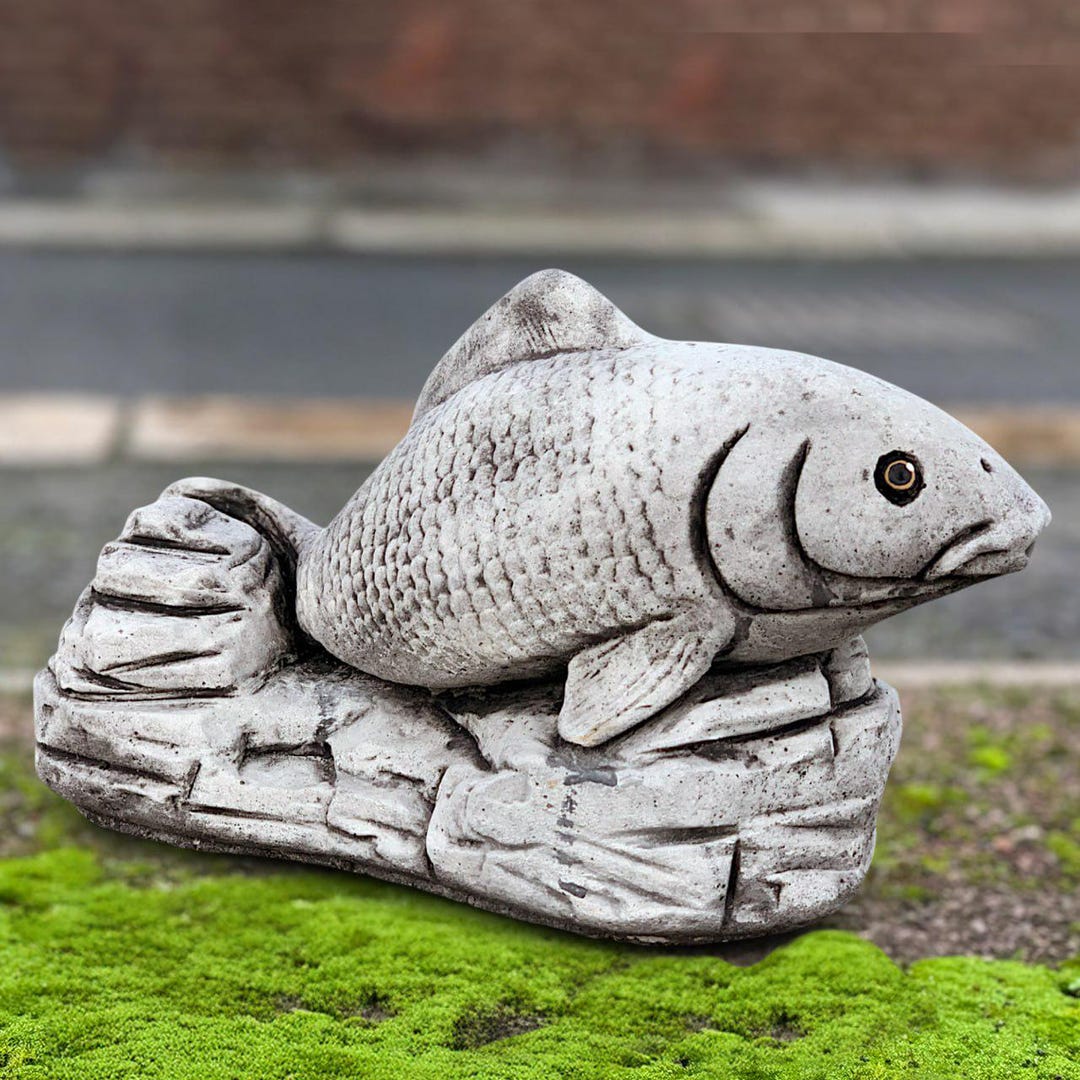 Stone Fish Statue Garden Fish Sculpture Cement Fish Ornament Outdoor ...