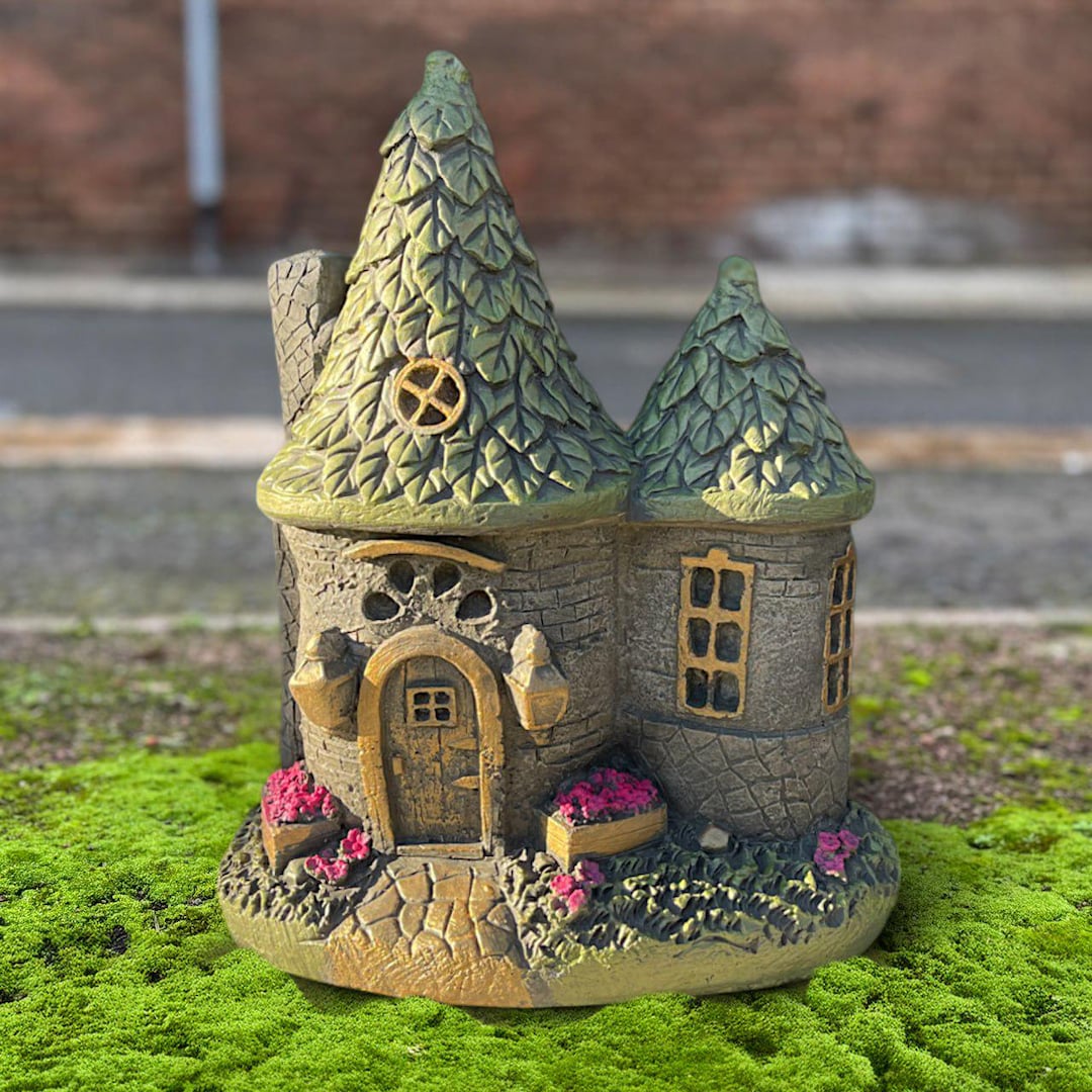 Stone Fairy Home Statue Concrete House Sculpture Cement Cotage Figurine ...