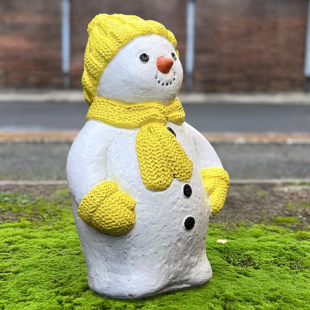 Cute Snowman Figurine Handmade Concrete Winter Sculpture Stone Festive ...