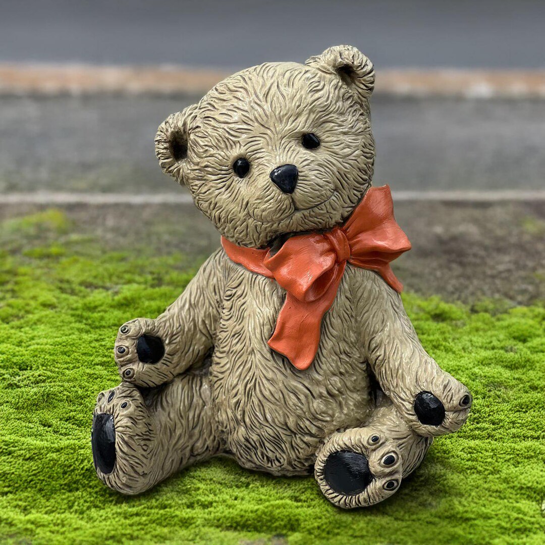 Concrete Teddy Bear Figurine Stone Bear Sculpture Outdoor Animal Statue ...