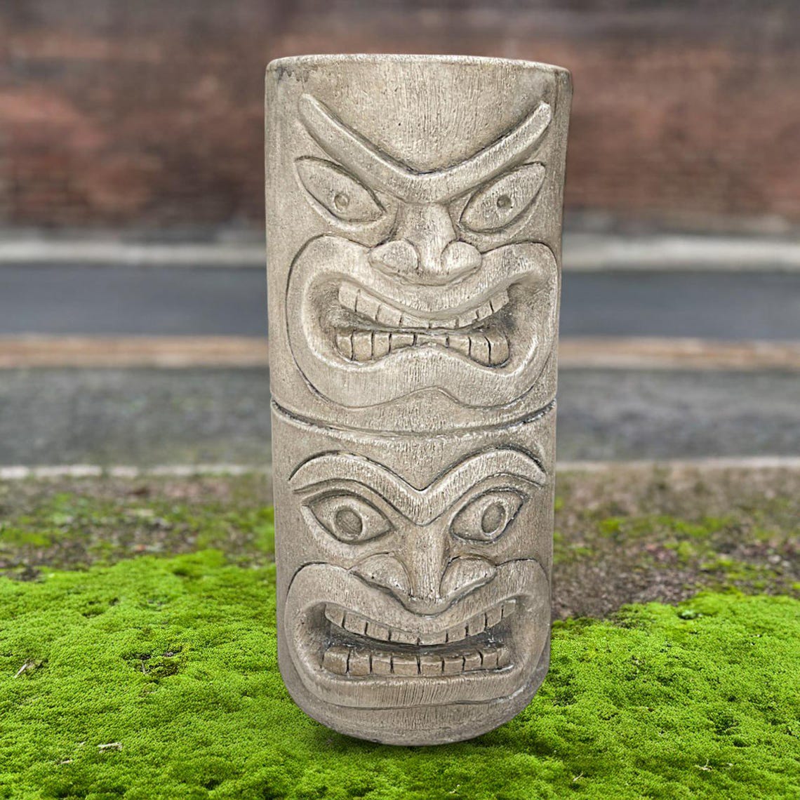 Concrete Tiki Totem Sculpture Tribal Stone Statue Polynesian Face Decor ...