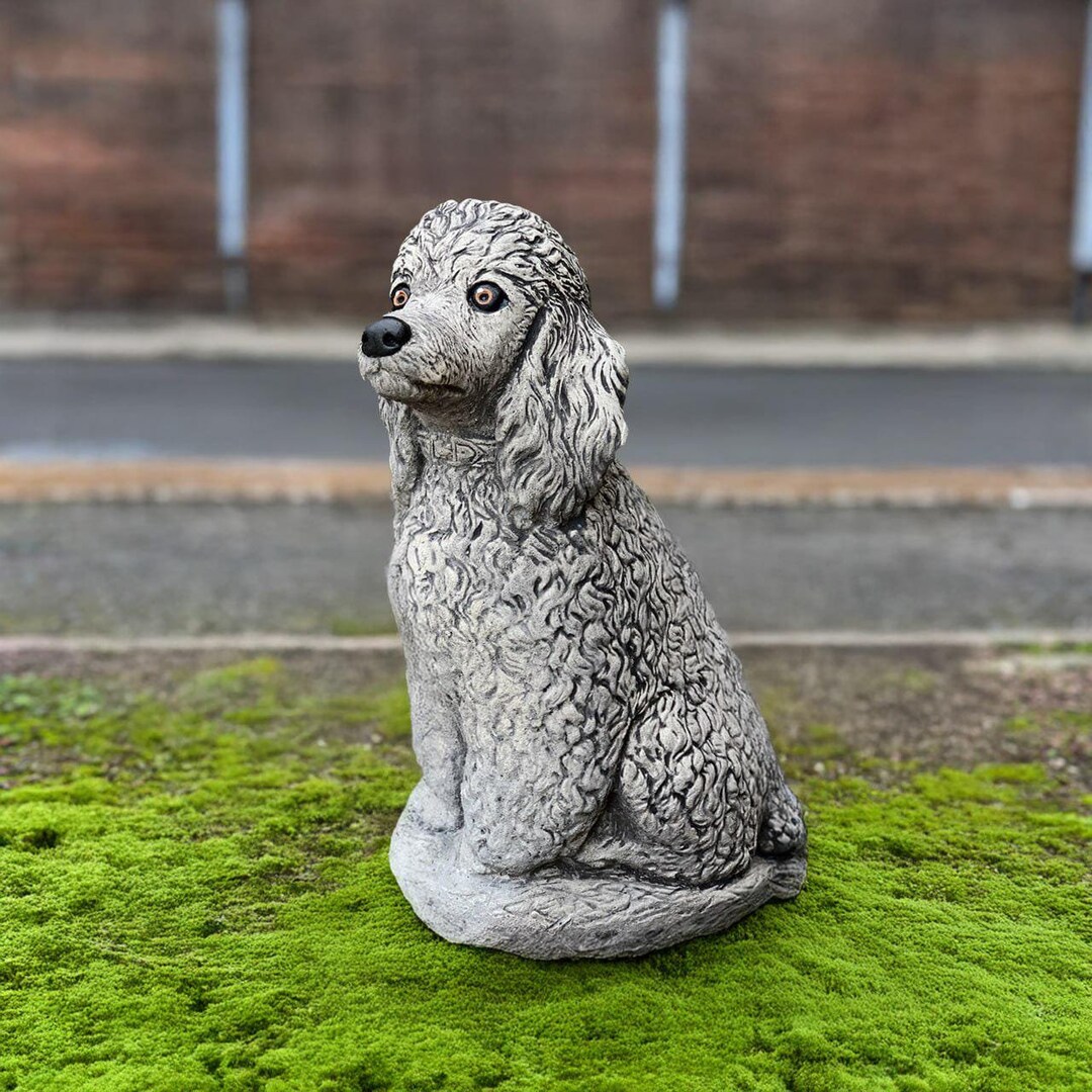 Garden Poodle Statue Concrete Dog Figurine Stone Pet Sculpture Outdoor ...