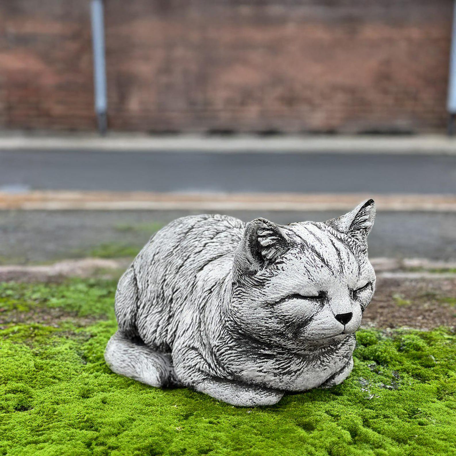 Sleeping Concrete Cat Statue Cement Kitten Sculpture Memorial Pet Decor ...