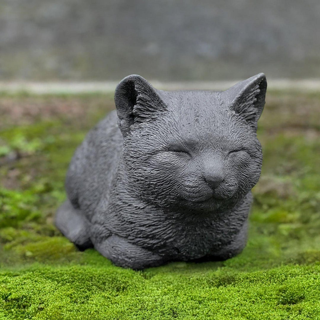 Concrete Kitten Statue Outdoor Cat Decor Stone Kitty Figurine Cement ...