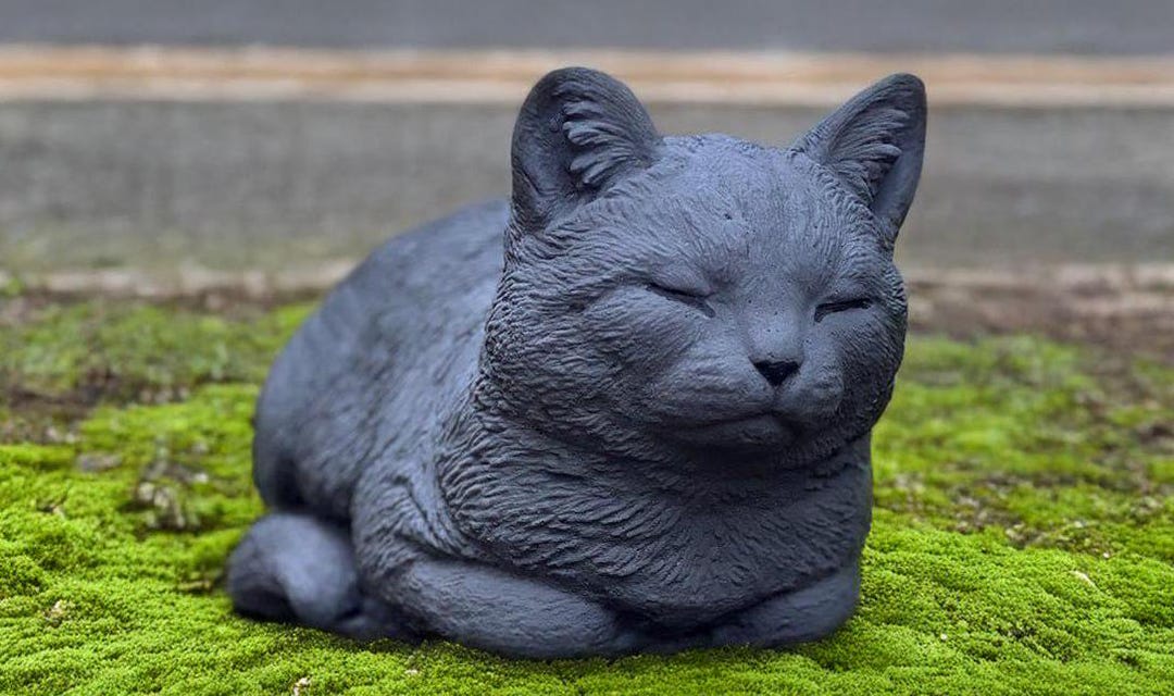 Large Cat Statue Concrete Kitten Scupture Stone Kitty Figurine Outdoor ...