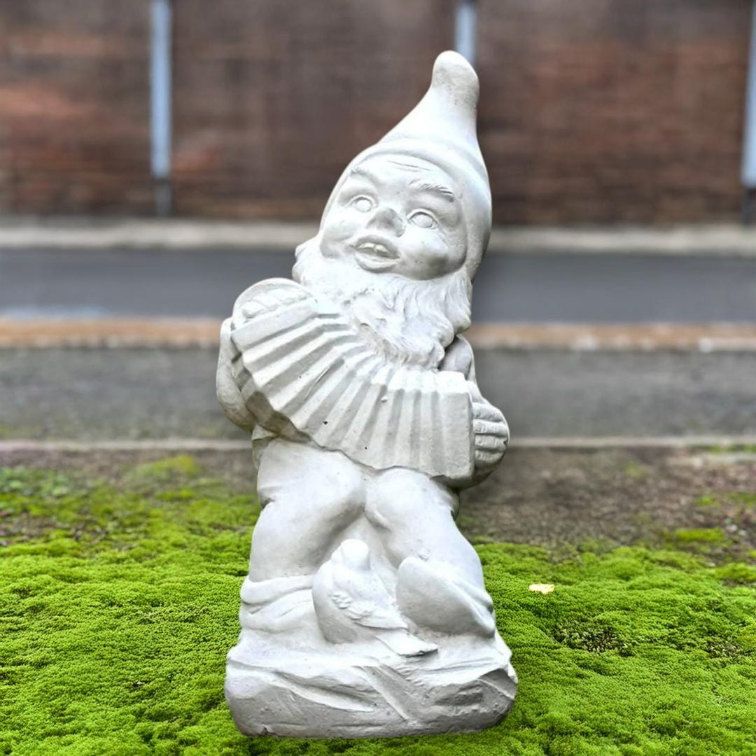 Garden Gnome Playing Accordion Statue Concrete Gnome Musician Figurine ...