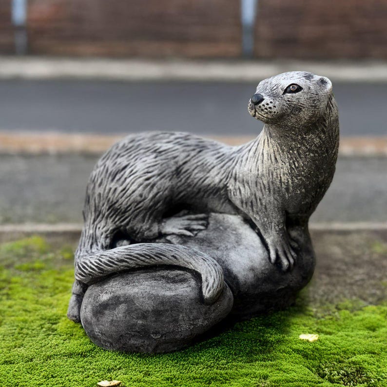 Stone Otter Statue Realistic River Otter Sculpture Handmade Wildlife ...