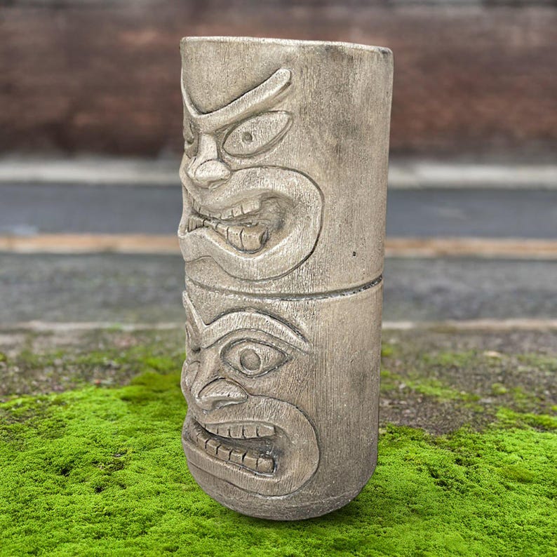 Concrete Tiki Totem Sculpture Tribal Stone Statue Polynesian Face Decor ...