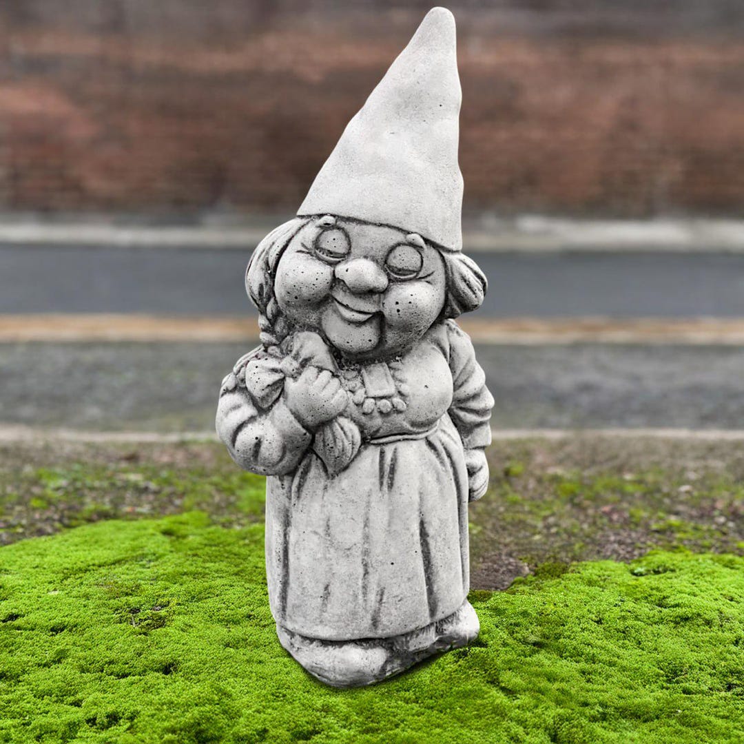 Cute Concrete Gnome Sculpture Garden Pixie Figurine Outdoor Stone Gnome ...