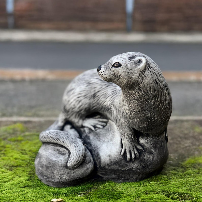 Stone Otter Statue Realistic River Otter Sculpture Handmade Wildlife ...