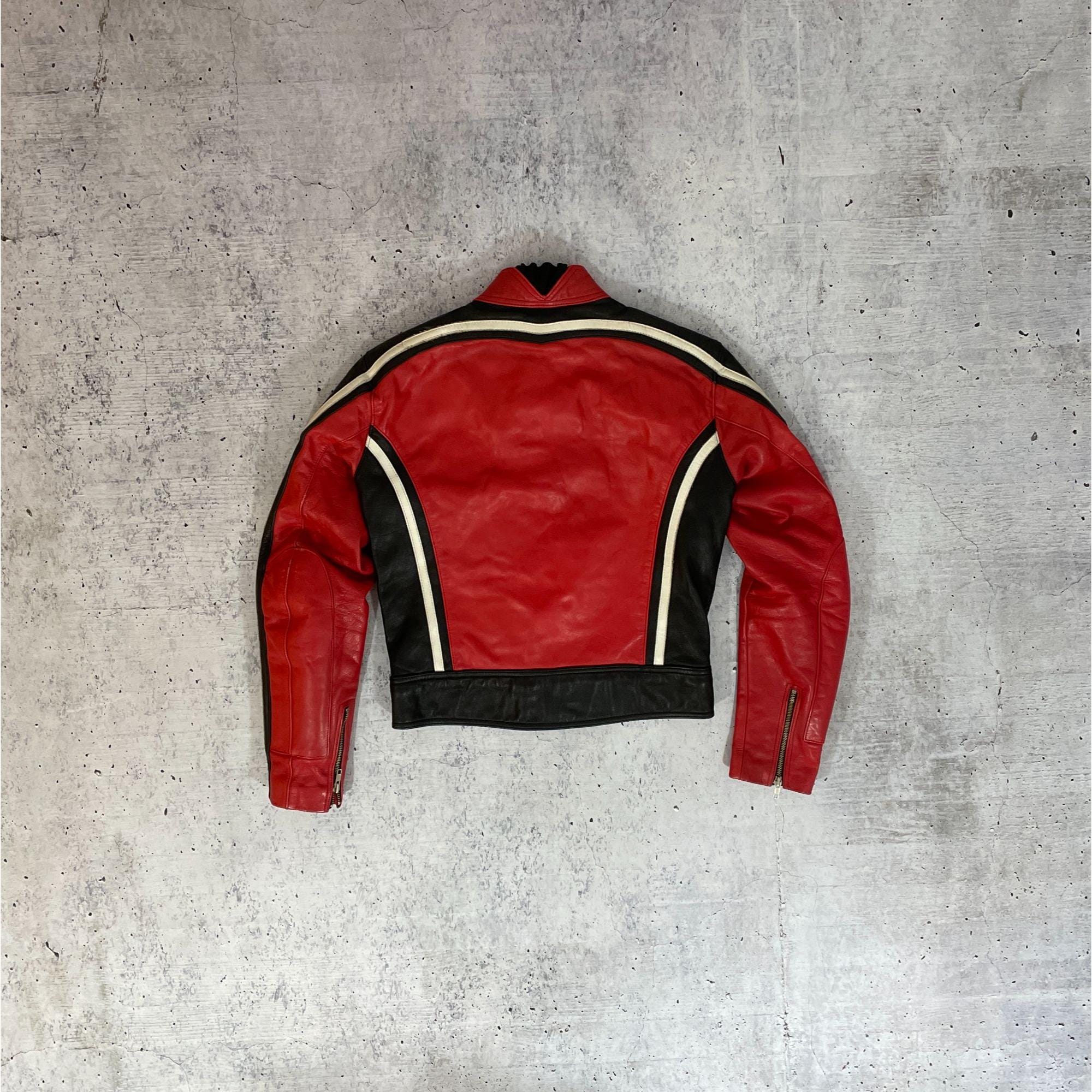 Womens Red/black Biker Leather Jacket Motorcycle Genuine Racing Old ...