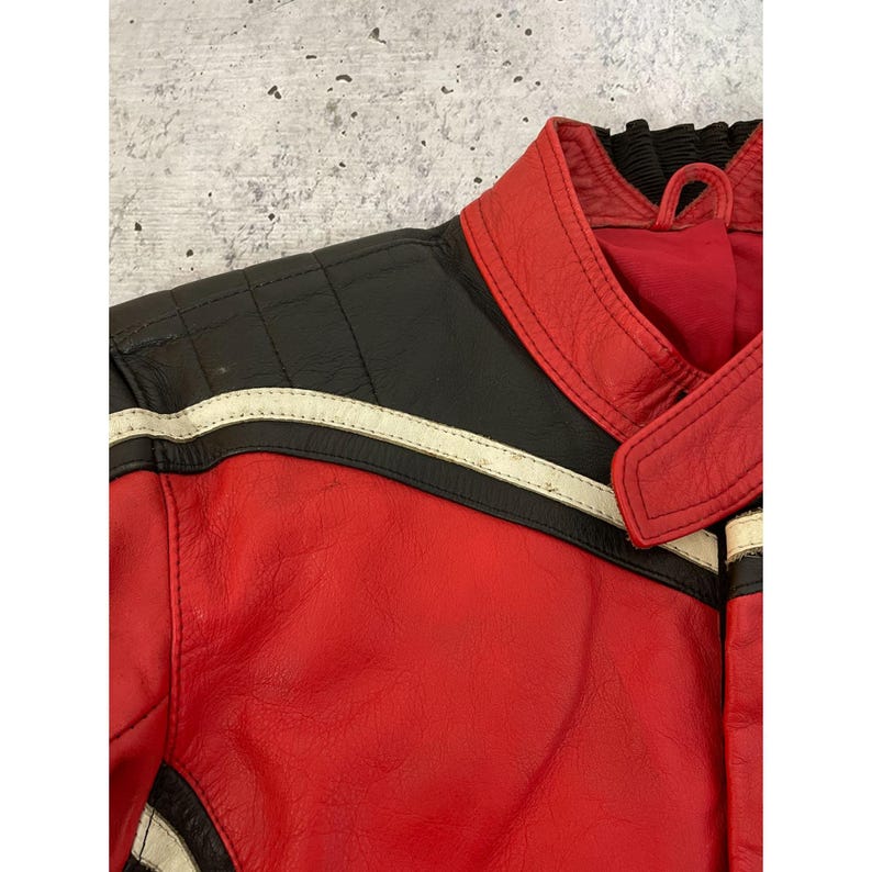 Womens Red/black Biker Leather Jacket Motorcycle Genuine Racing Old ...