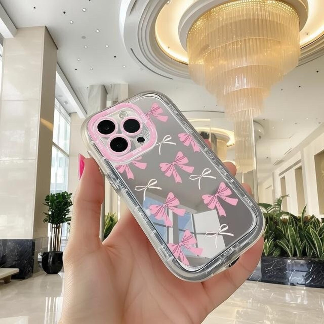 Cute Pink Bow Phone Case Kawaii Mirror Phone Cover Trendy Girly Gift ...