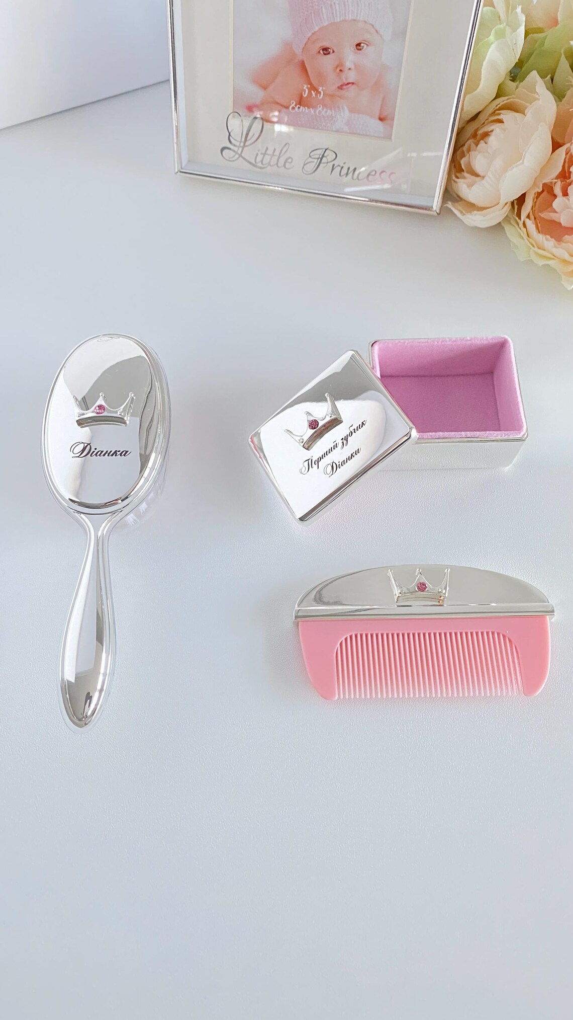 Custom Silver-plated Baby Brush and Comb Set: Soft-bristle Brush and ...