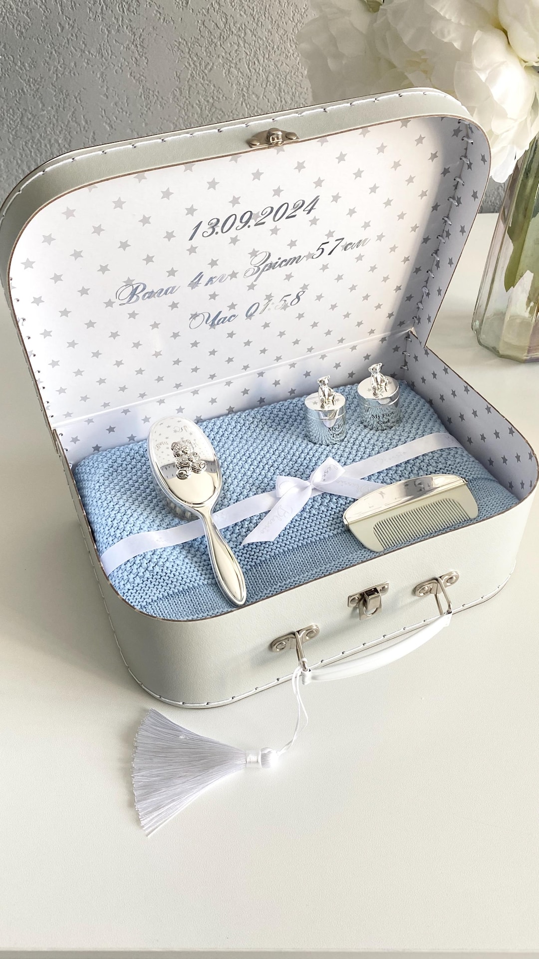 Personalized Baby Keepsake Suitcase: Silver-plated Accessories Gift Set ...
