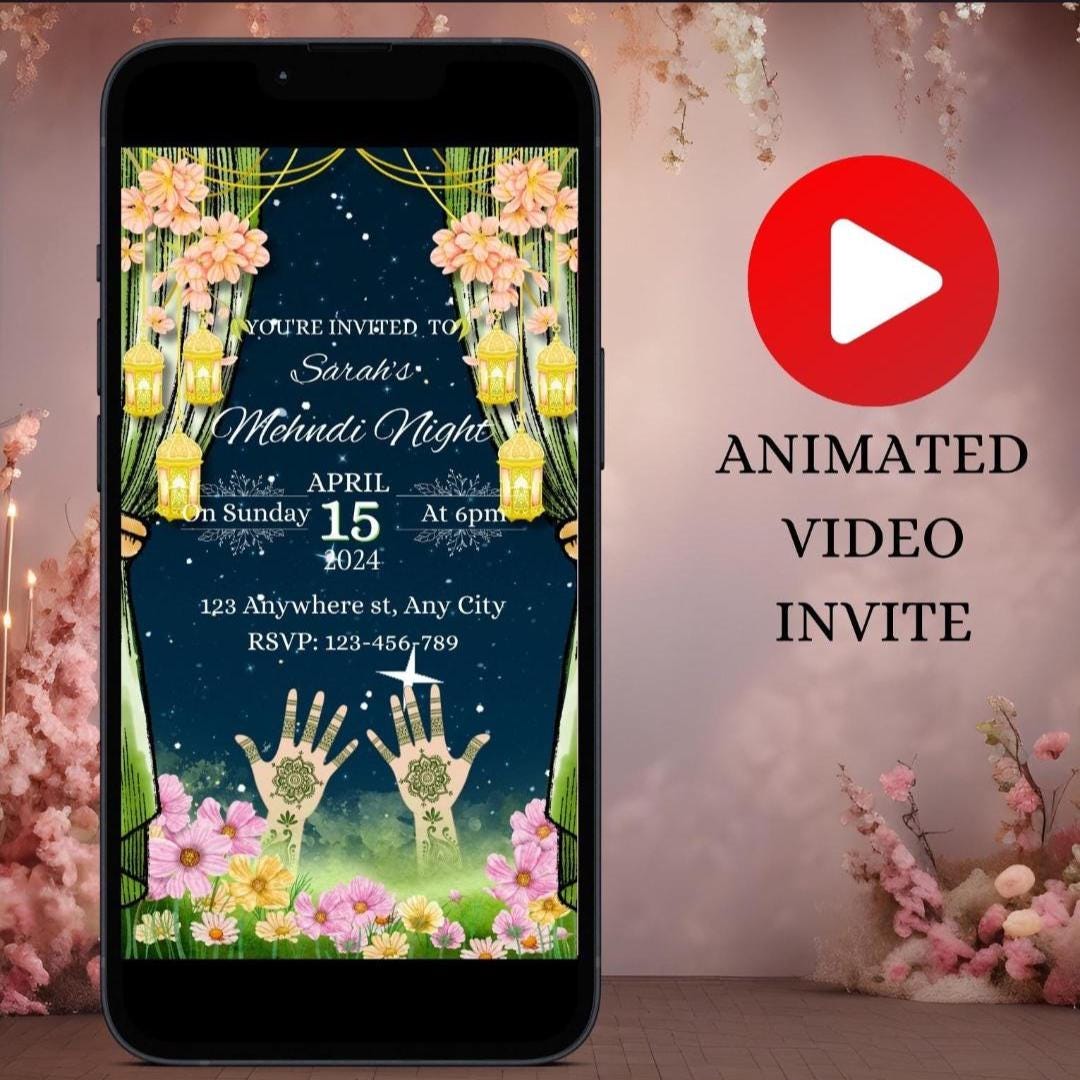 Animated Mehndi Night Invitation: Editable Henna Video Invite (digital ...