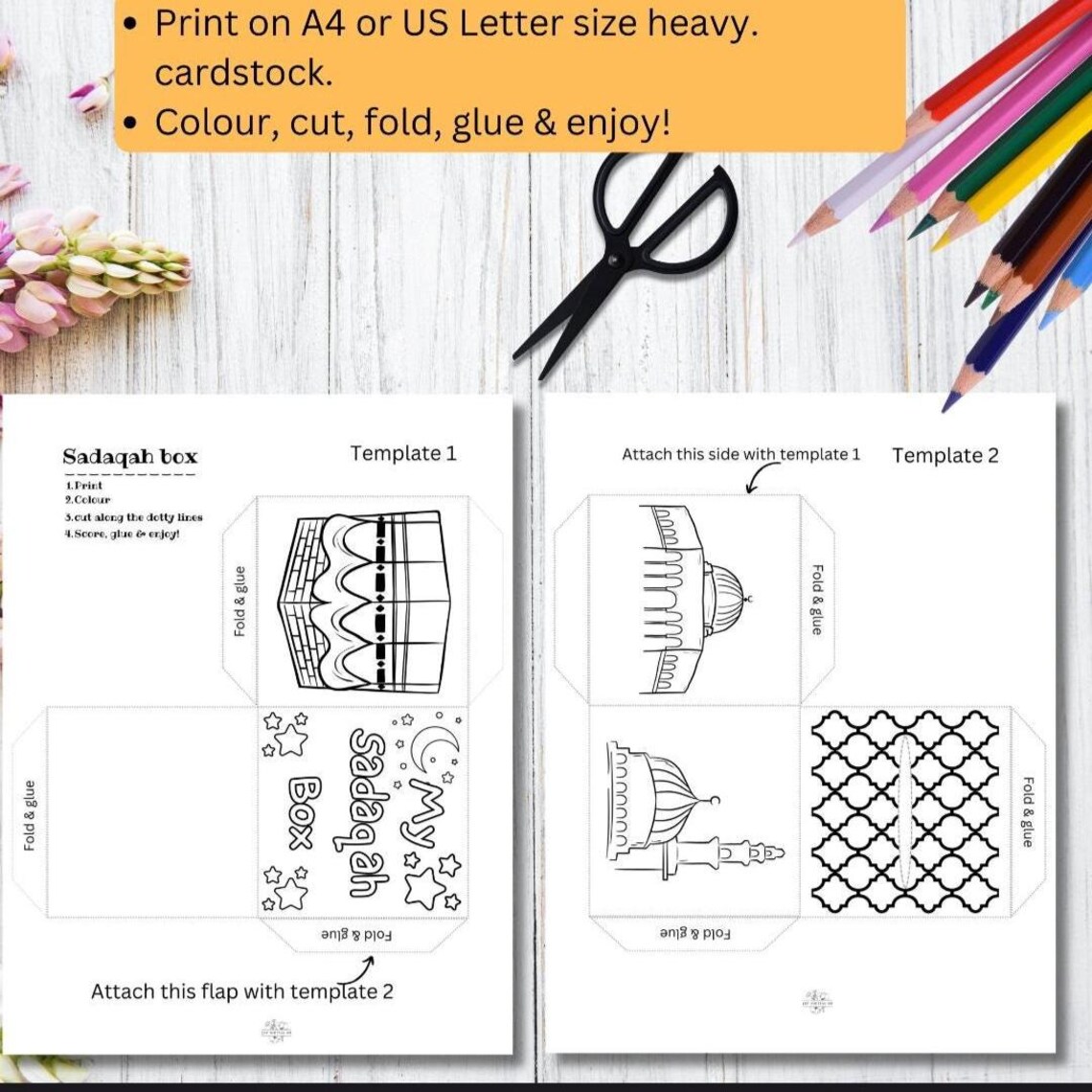 DIY Mosque Sadaqah Box: Ramadan Craft & Coloring Activity (PDF Download ...