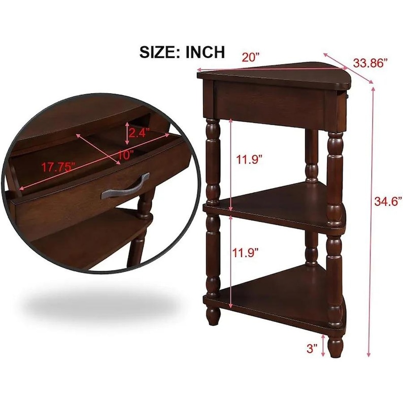 Corner Table Wood 3-tier Triangle Side Table Corner Shelf Stand With ...