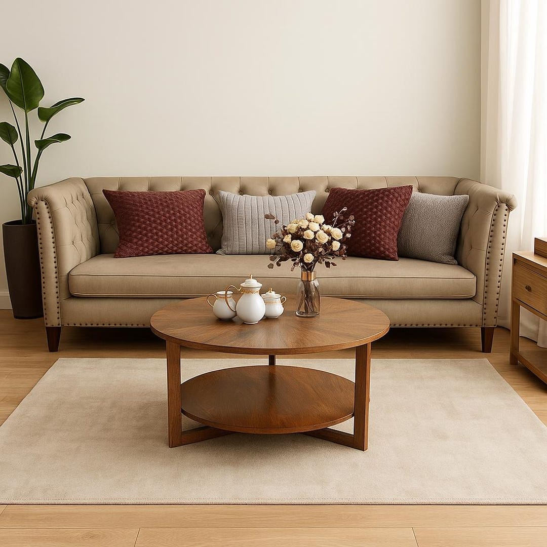 Round Wood Coffee Table – 2-tier Solid Wood Rounded Circle Accent Table ...