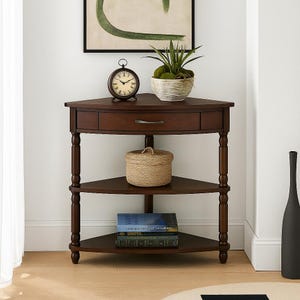 Corner Table Wood 3-tier Triangle Side Table Corner Shelf Stand With ...