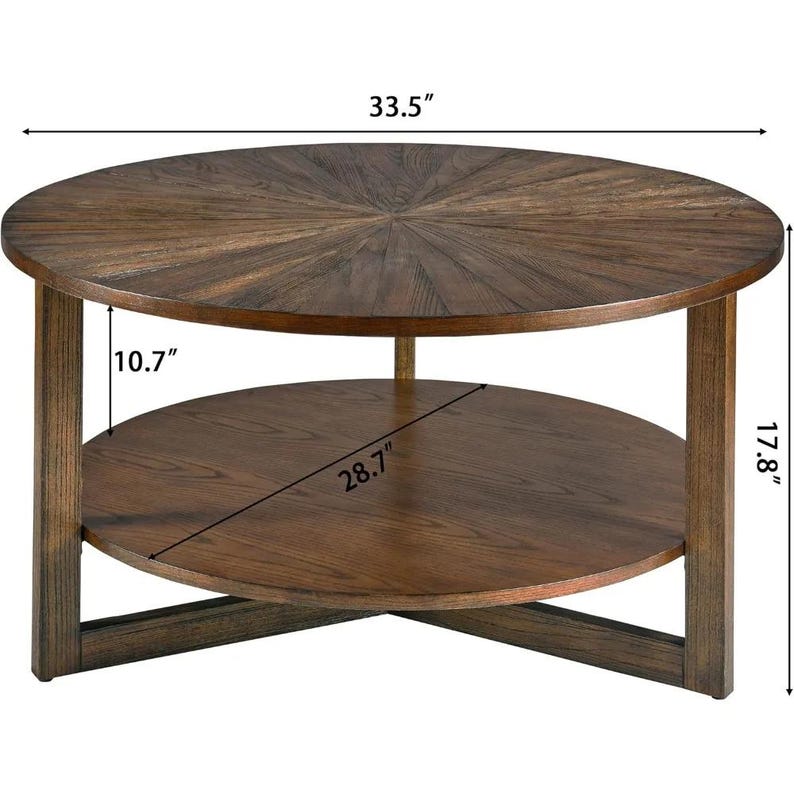 Round Wood Coffee Table – 2-tier Solid Wood Rounded Circle Accent Table ...