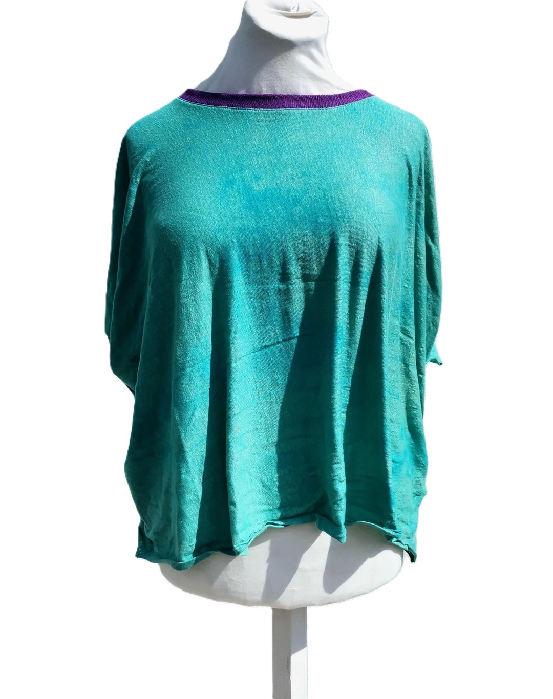 Linen Kaftan Top Turquoise Blue Top Earthy Moon Gathering Loose Tee ...