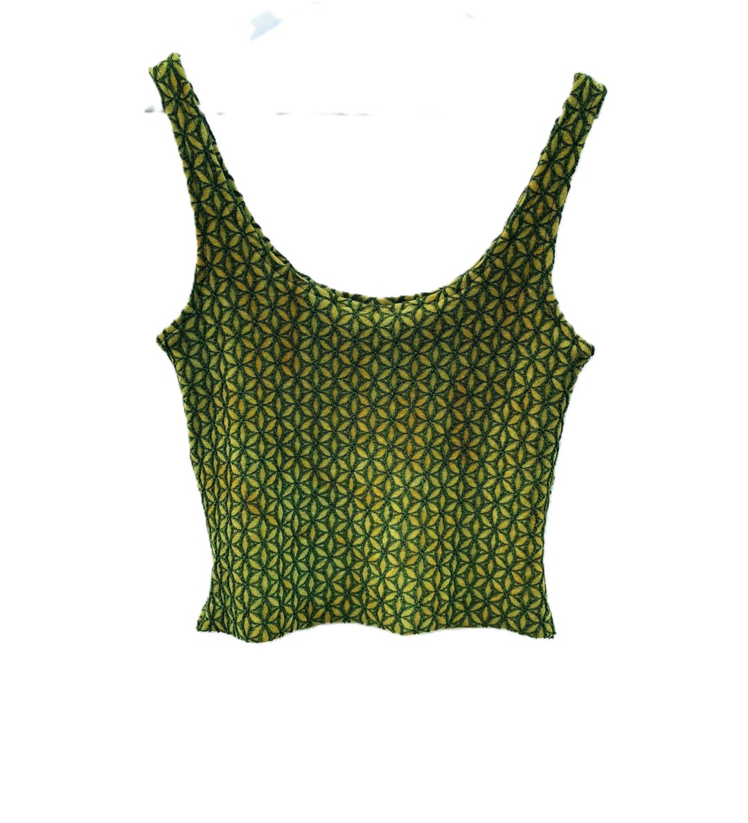 Green Crop Top Natural Strega Punk Geometric Grunge Wool Blend ...