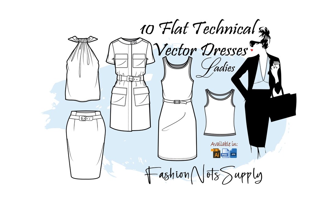 Dresses Vector Template Pack Bundle Fashion Illustrator , 10 Flat ...