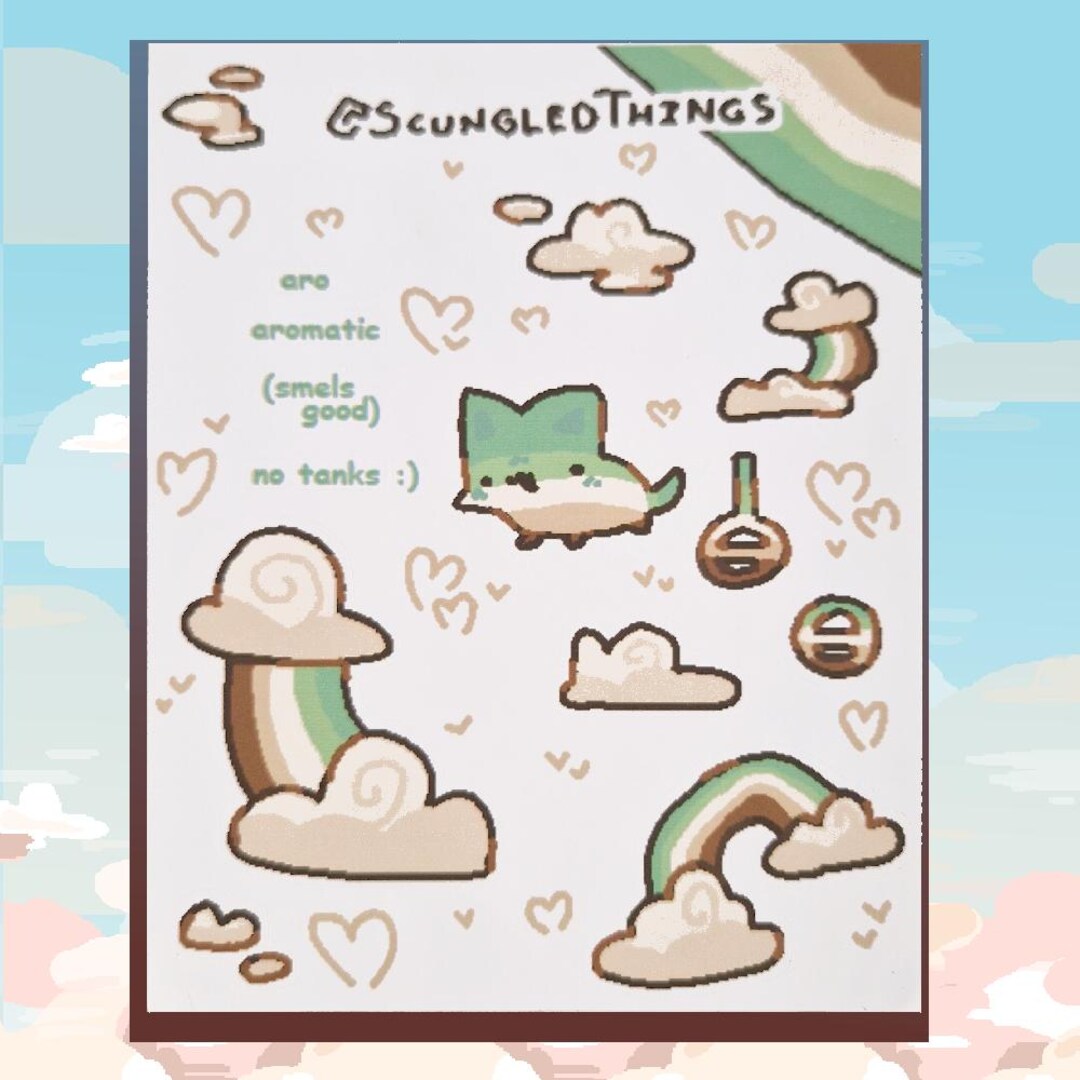 Aromantic Pride Cloud Cat Sticker Sheet !! - Etsy