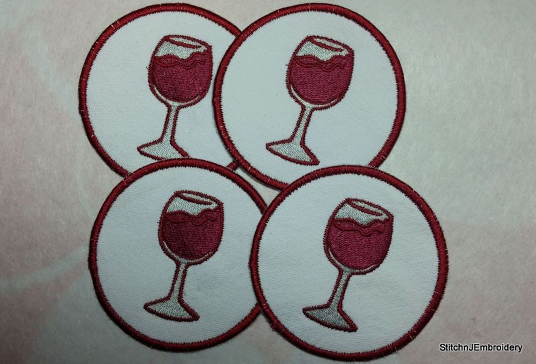 Embroidered WINE GLASS Coasters-set of 4 - Etsy