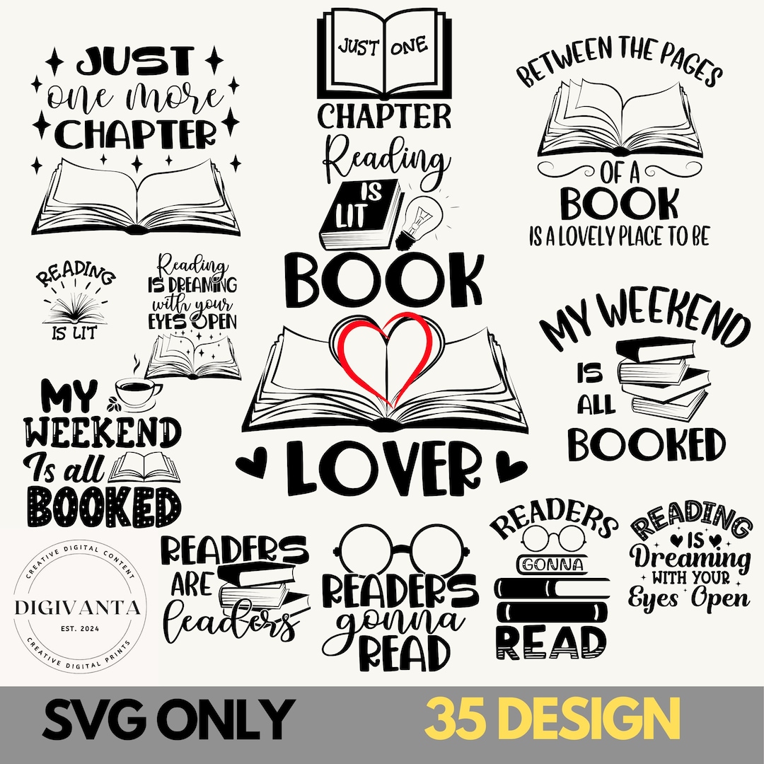 35 Reading SVG Bundle, Book Lovers Svg, Reading Books Svg, Library Svg ...