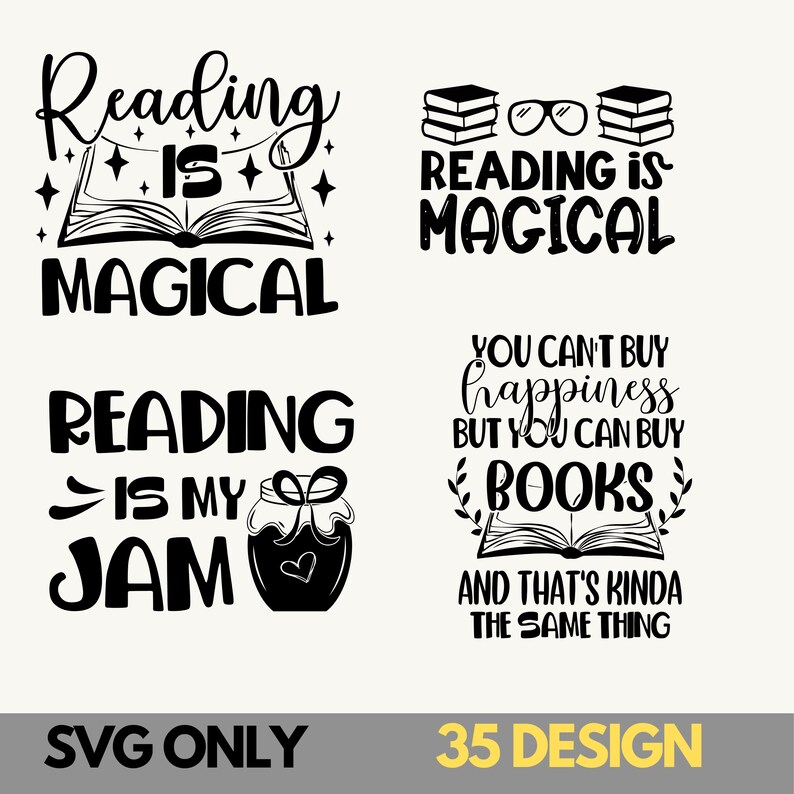 Book Lovers SVG Bundle: 35 Reading Quotes, Bookish Designs (digital ...