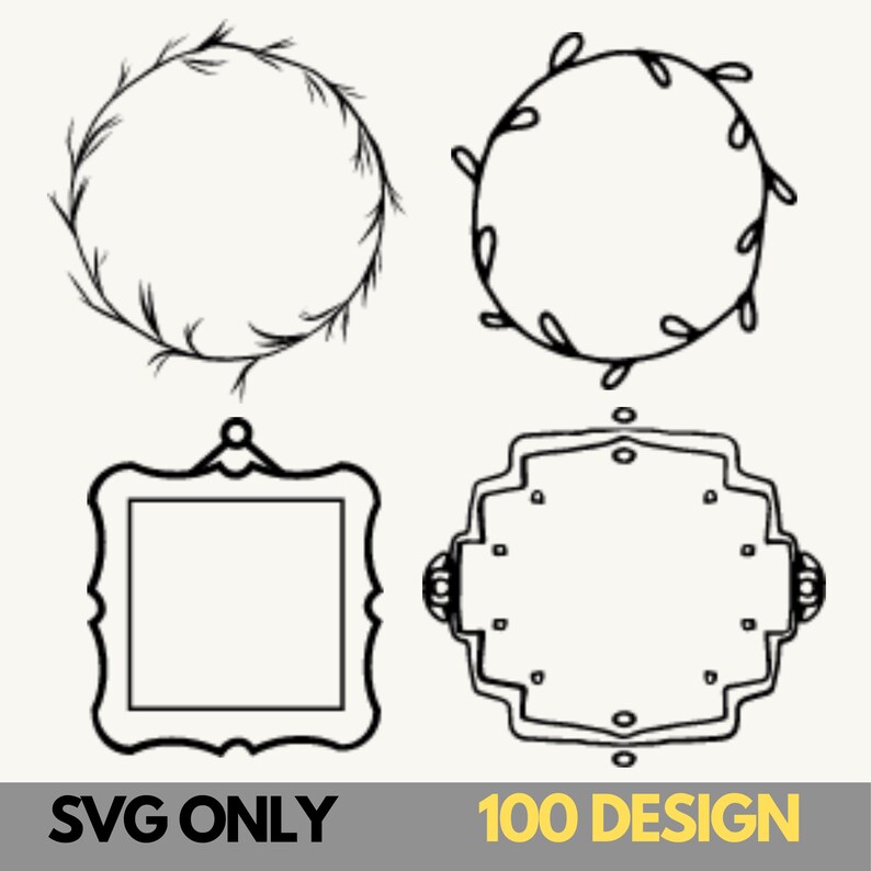 100 Frame SVG Pack, Frame Bundle Svg, Wreath Svg, Svg Files for Cricut ...