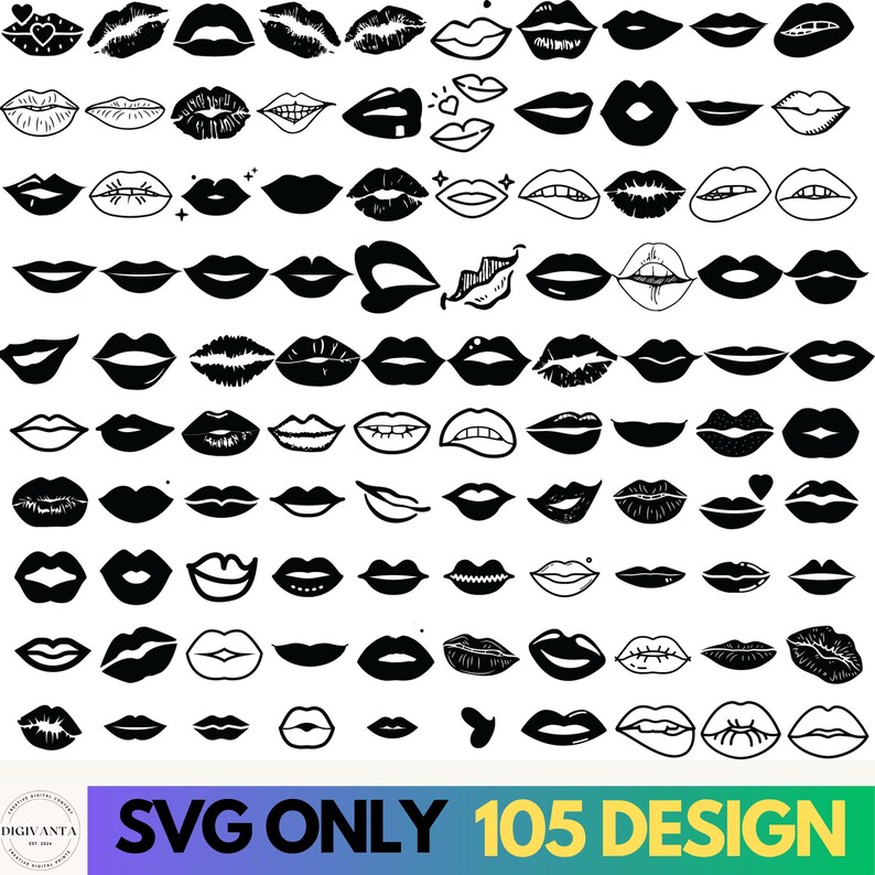 Lips SVG Bundle: 105 Kiss & Lipstick Designs (digital File) - Etsy