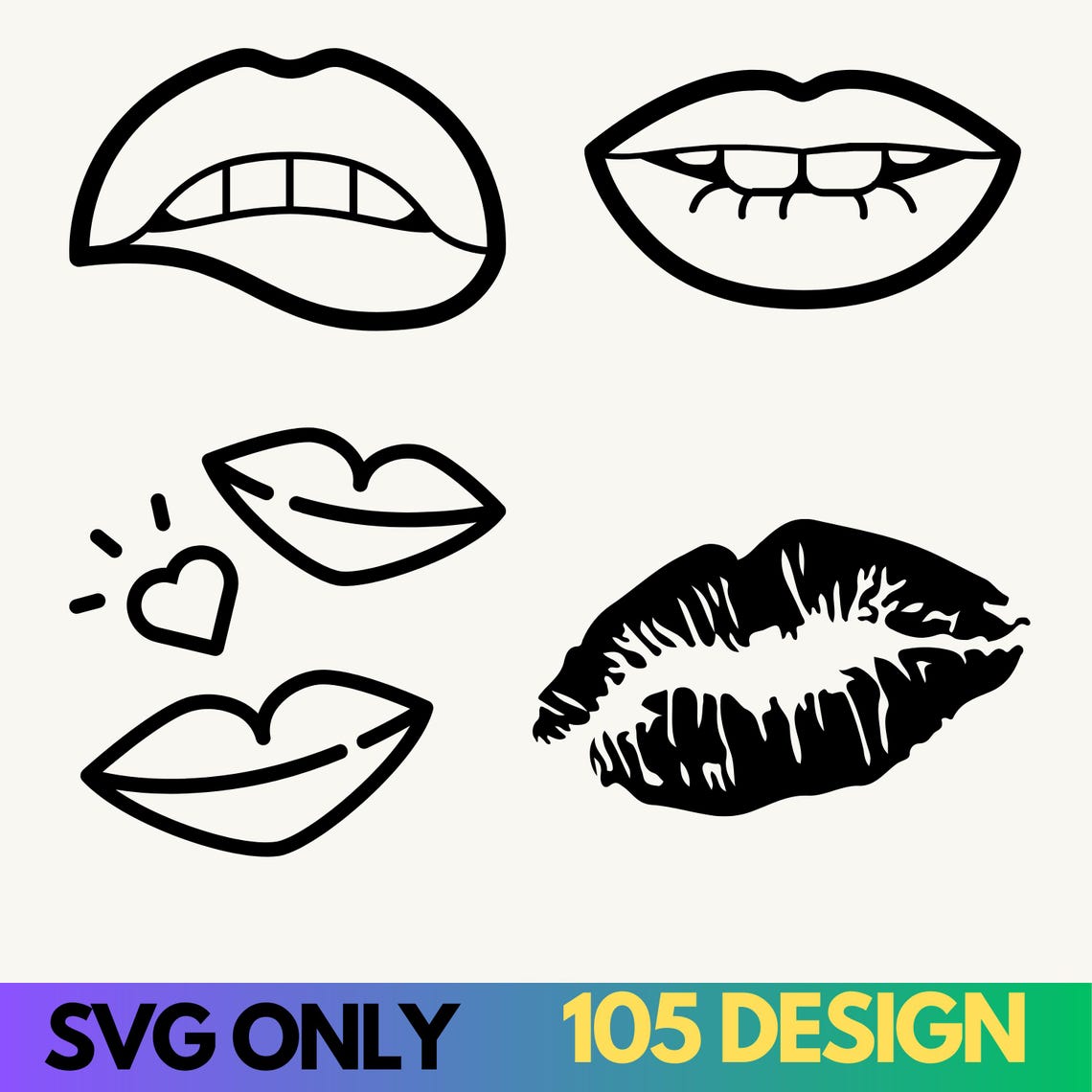 Lips SVG Bundle: 105 Kiss & Lipstick Designs (digital File) - Etsy