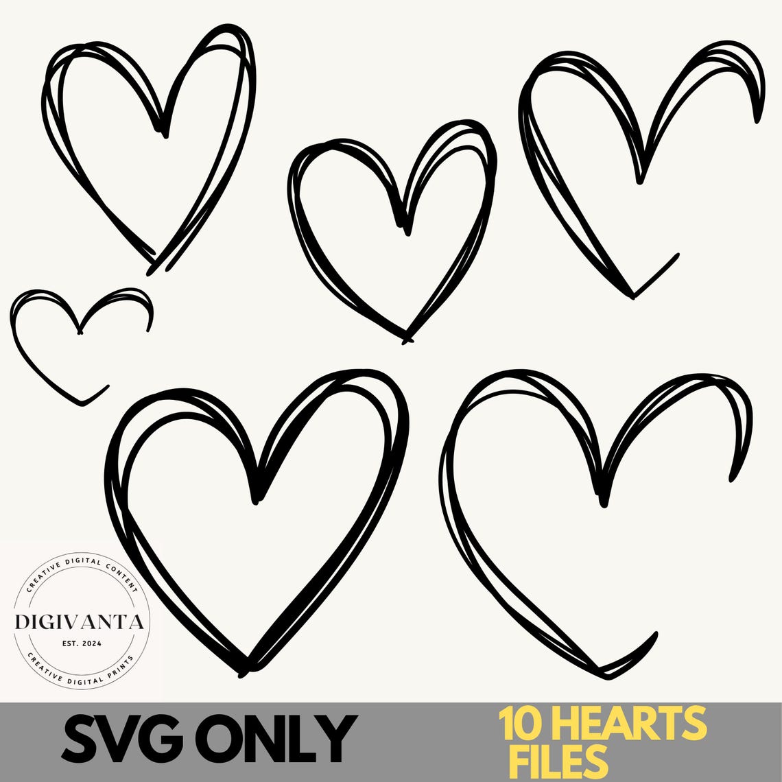 10 Heart Custom Svg Files, Hand Drawn Heart Svg, Custom Heart Svg ...