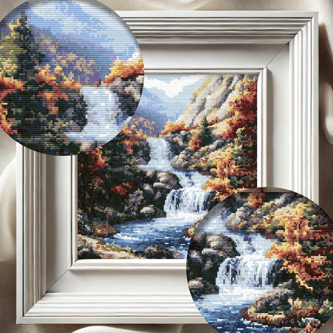 Autumn Waterfall Landscape Cross Stitch Pattern – Printable PDF & SVG ...