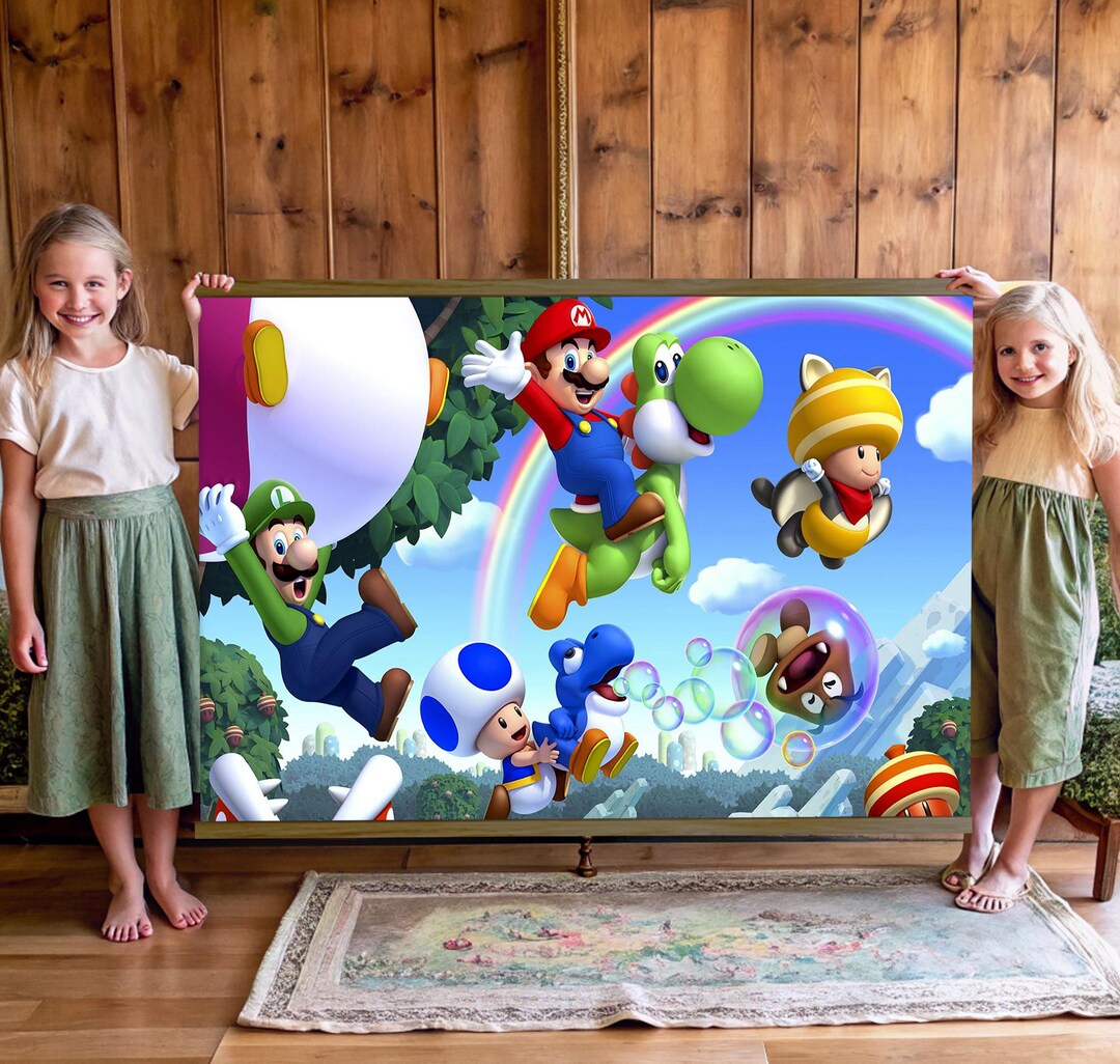 Super Mario Poster,print Wall Art,starry Night View Canvas,super Mario ...