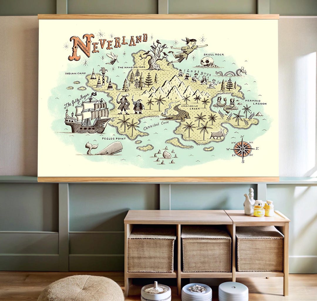 Neverland Tapestry, Oversize Neverland Canvas, Map Rug, Kids Room Rug ...