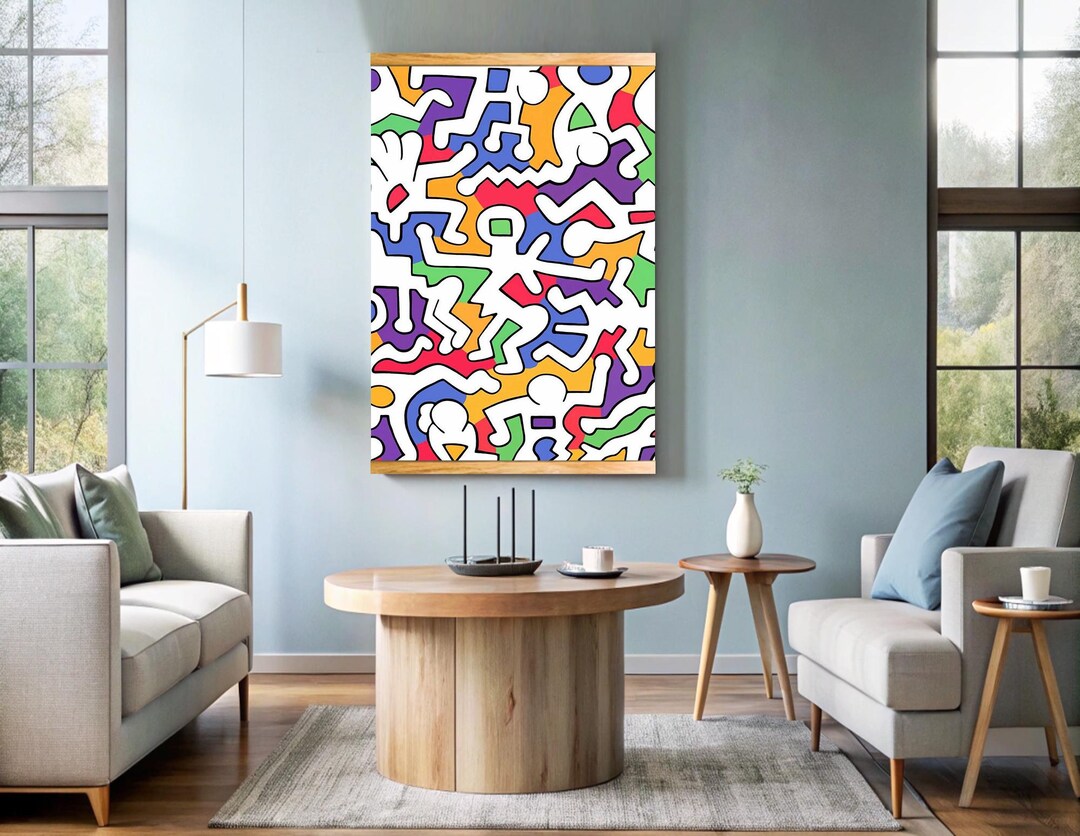 Modern Street Art, Wall Decor, Haring Art Tapestry, Large Size, Dancing ...
