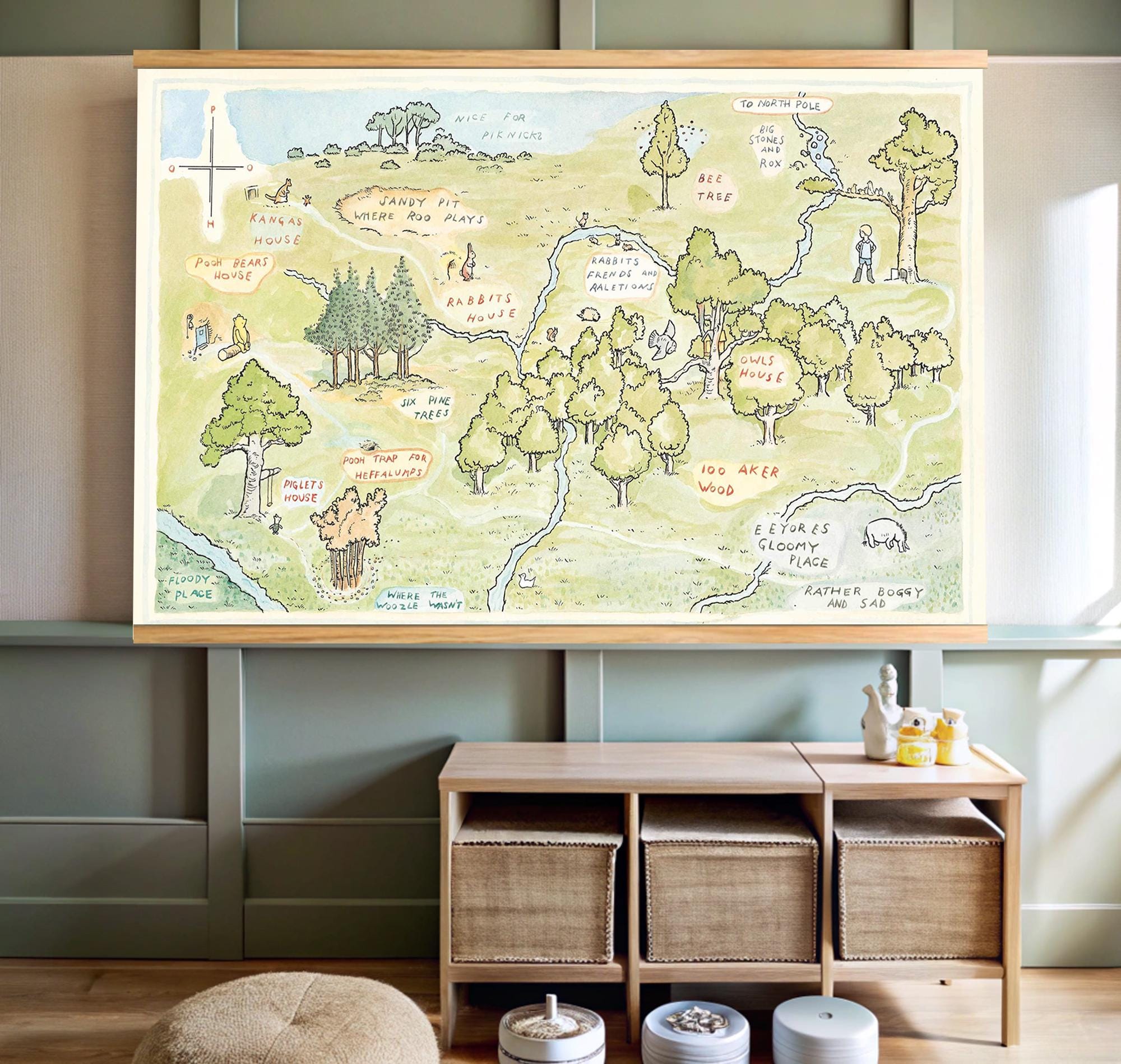 Winnie the Pooh Map, Map Tapestry, 100 Acre Wood Map Tapestry, Winnie ...