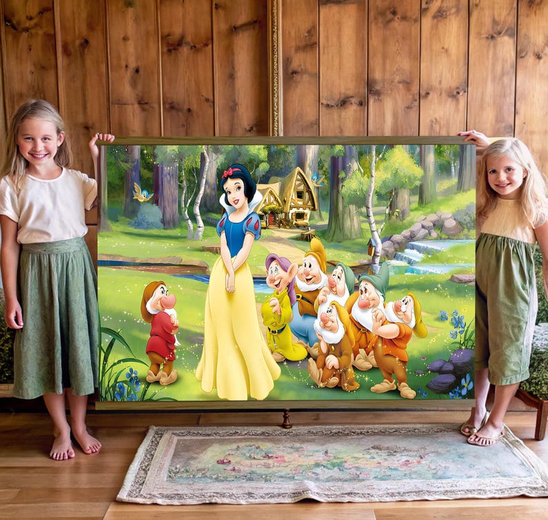 Snow White and the Seven Dwarfs Themed Canvas, Customizable Girl's Room ...