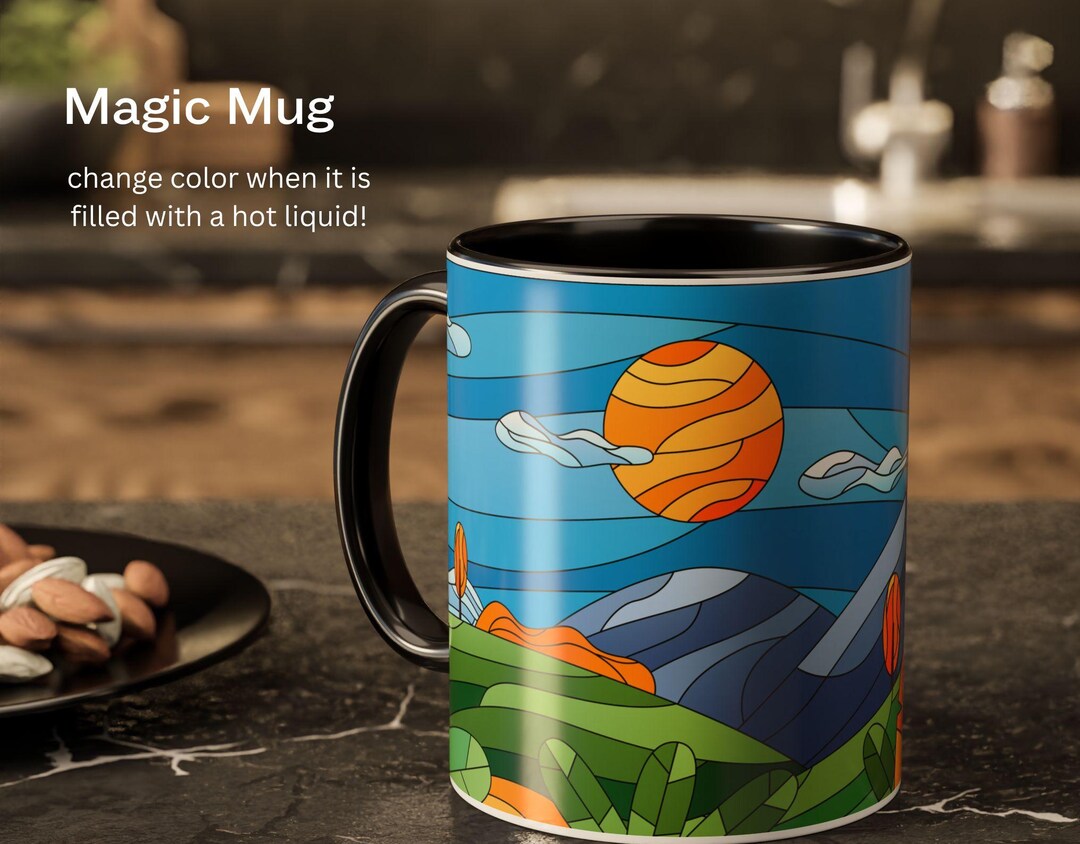 Heat Reveal Magic Mug: Vibrant Sunset Landscape, Color Changing Coffee ...