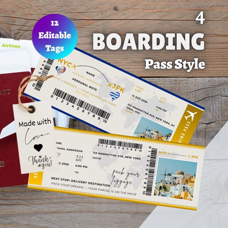 Editable Boarding Pass Canva Template, Printable Airline Ticket ...