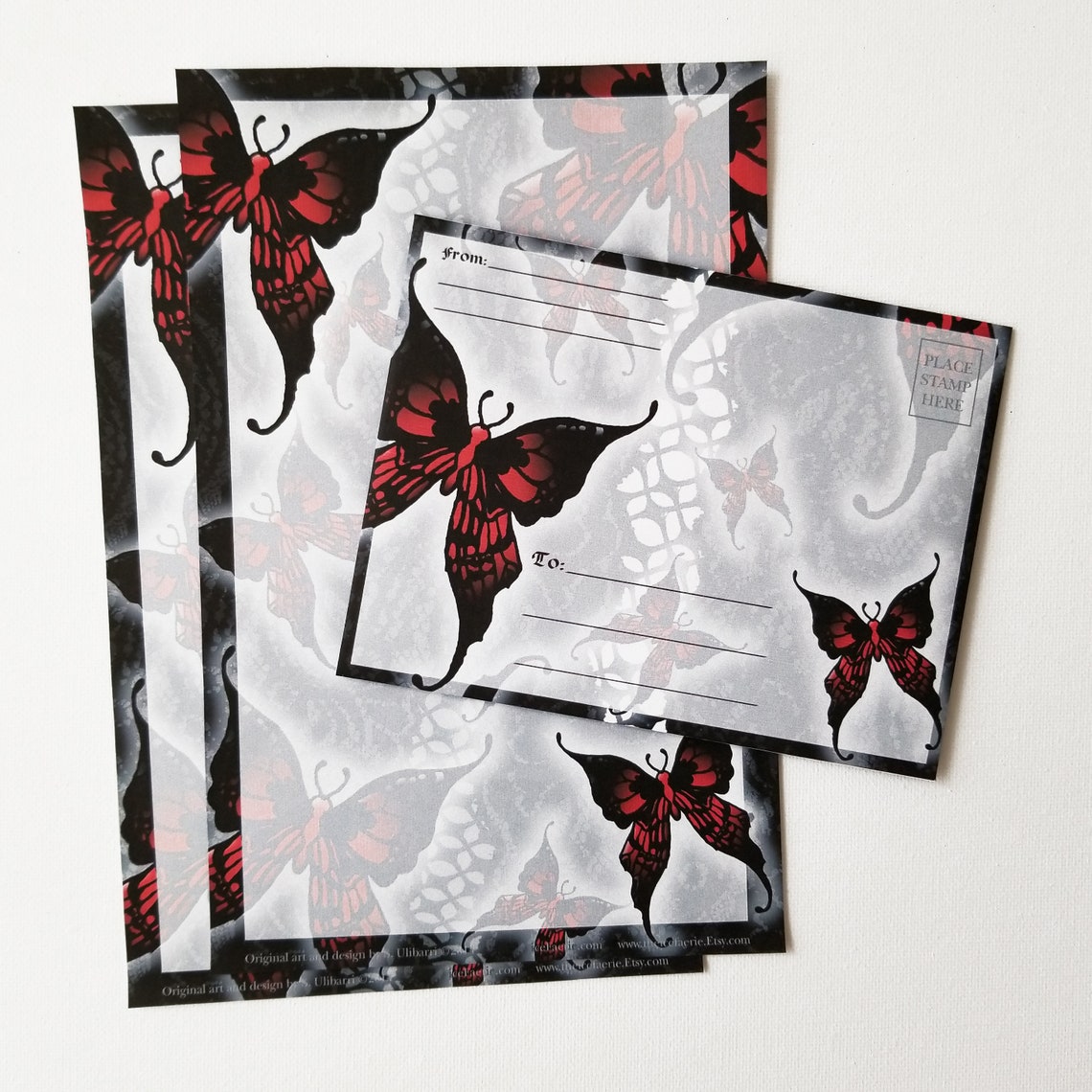 Printable Stationery Digital Download - Red Gothic Vampire Butterflies ...